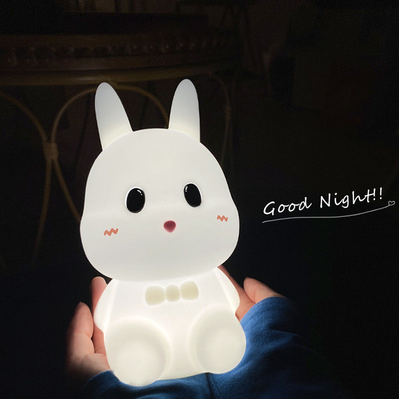Led Night Light Cute Biscuit Cookie Bunny Tap Control Soft Silicone for ...